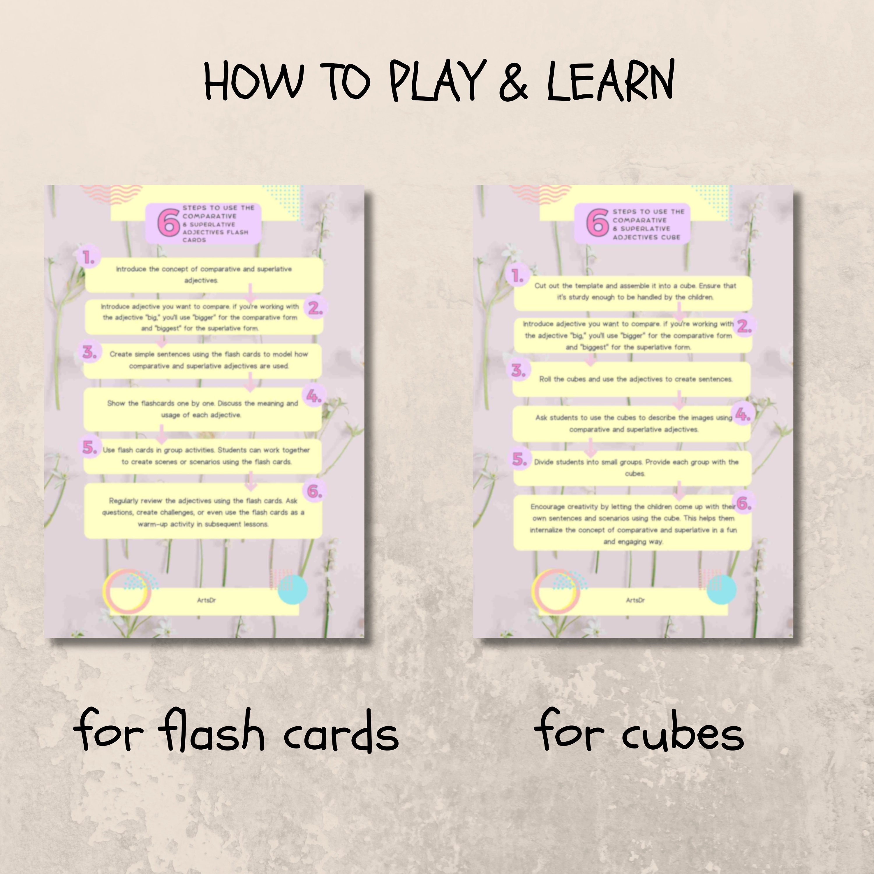 Language Learning Printable Flash Cards Comparative Superlative Gift ...