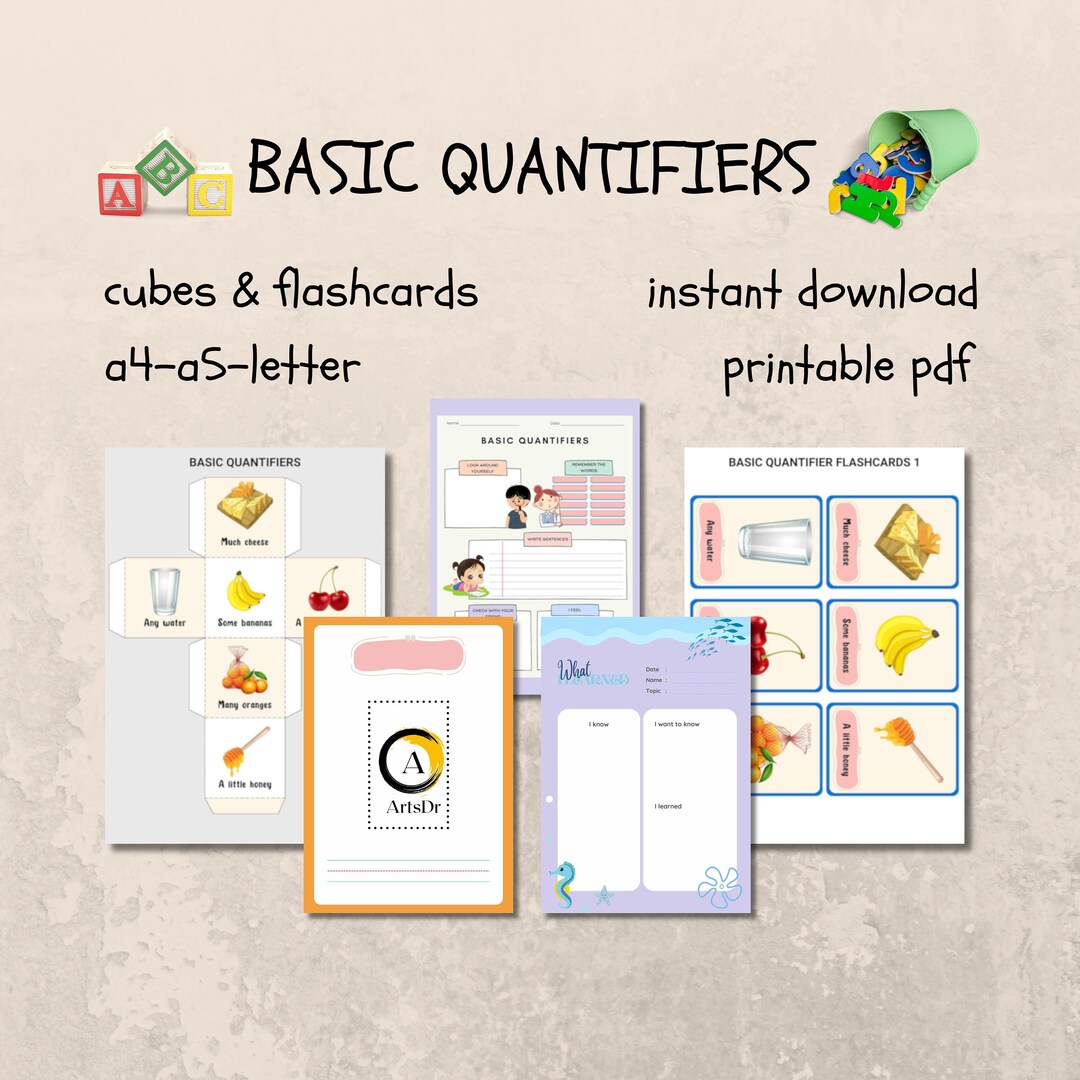 Language Learning Printable Flash Cards Quantifiers Gift Cubes Young ...