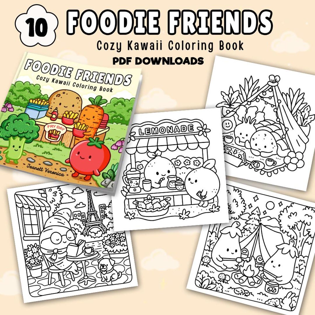 Foodie Friends Cozy Kawaii Coloring Pages | Set One 10 Pages | Instant ...
