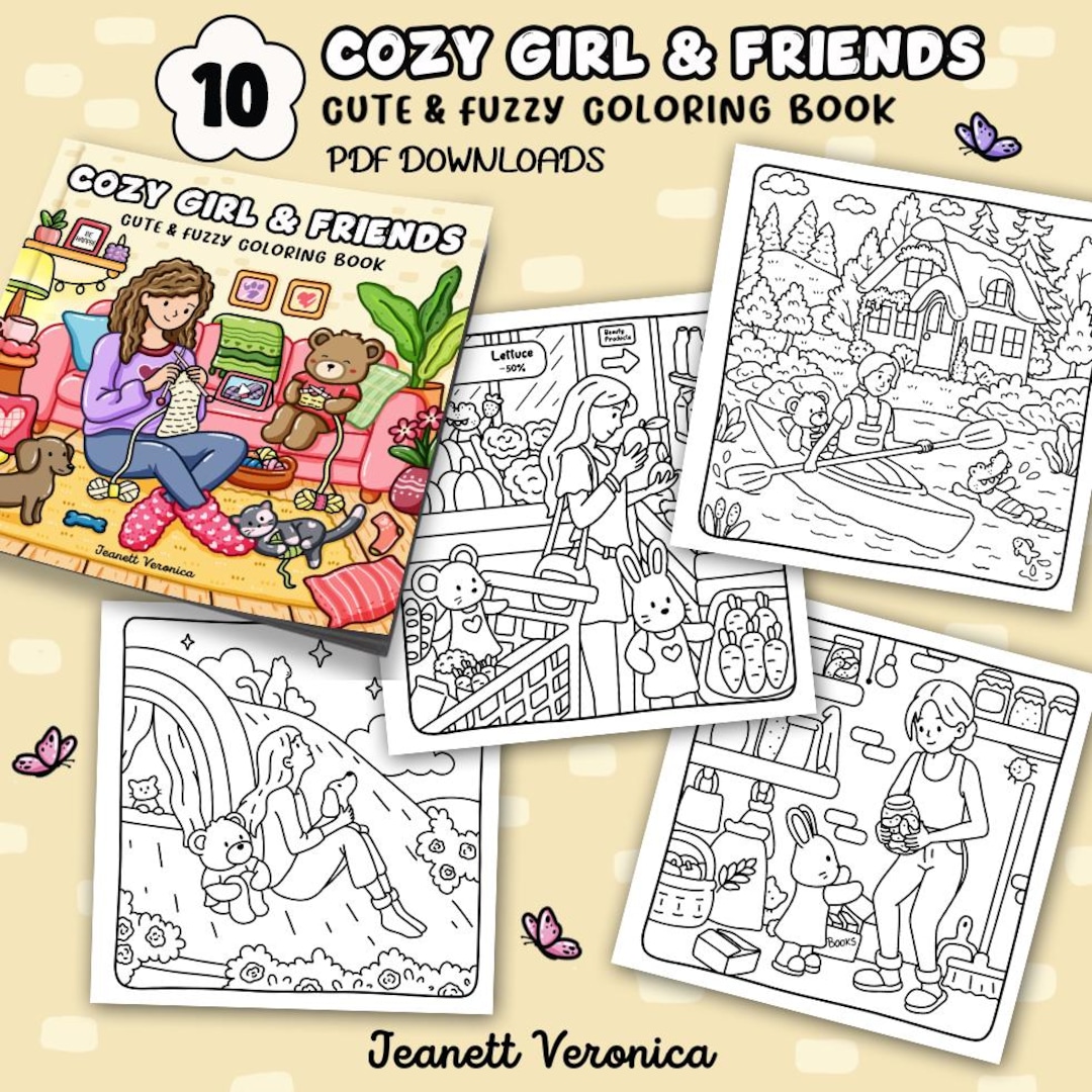 Cozy Girl & Friends Coloring Pages | Set Three 10 Pages | Instant ...