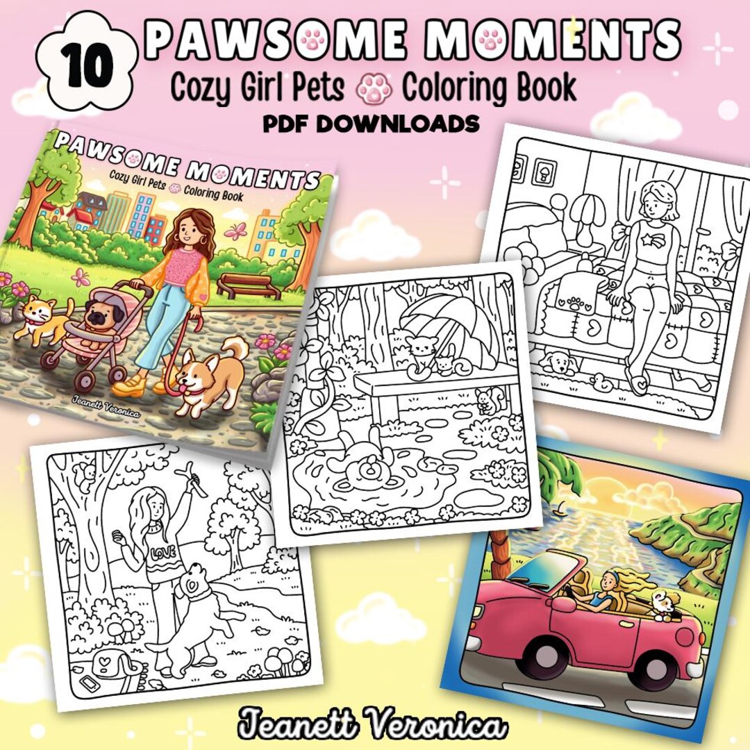 Pawsome Moments - Cozy Girl Pets Coloring Pages | Cute Cats and Dogs ...