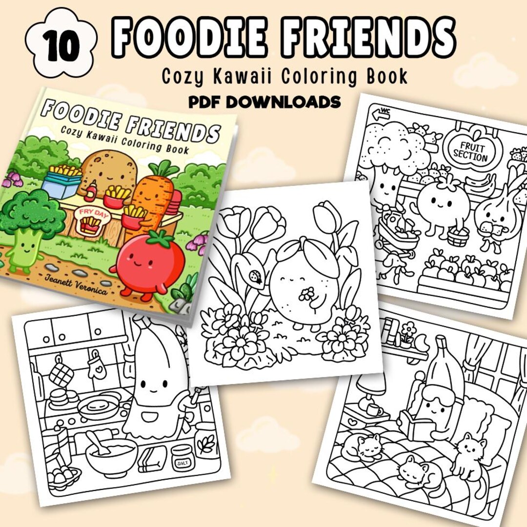 Foodie Friends Cozy Kawaii Coloring Pages | Set Three 10 Pages ...