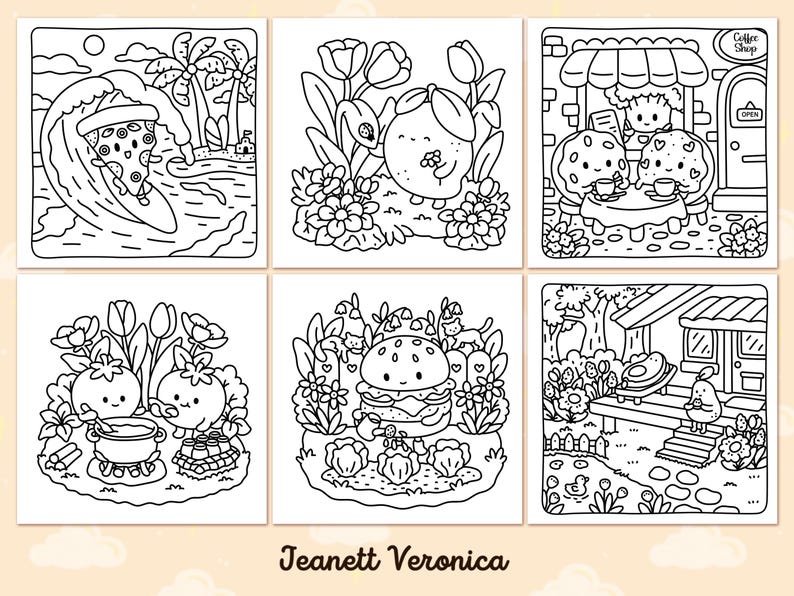 Foodie Friends Cozy Kawaii Coloring Pages | Set Three 10 Pages ...