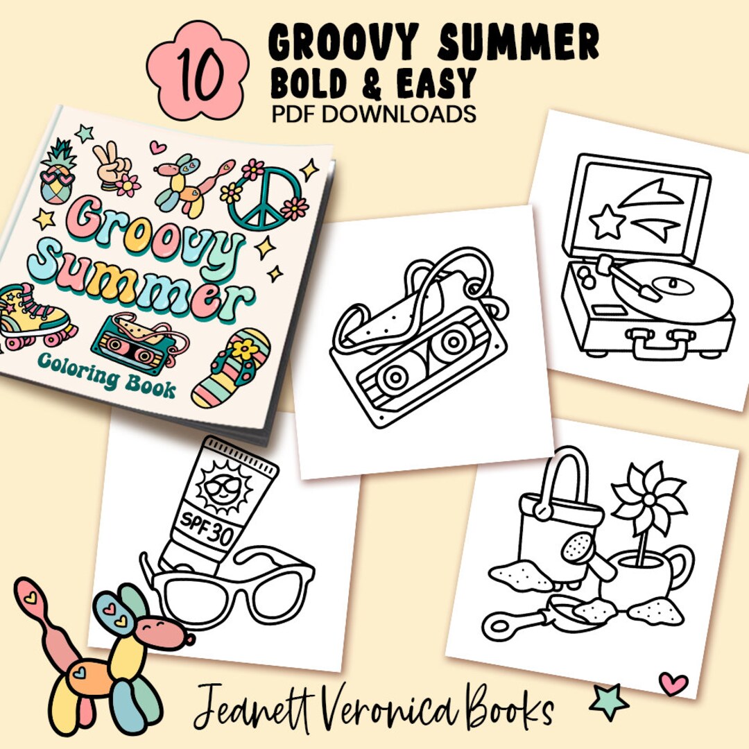 Groovy Summer Coloring Pages | Set Four 10 Pages + Bonus | Instant ...