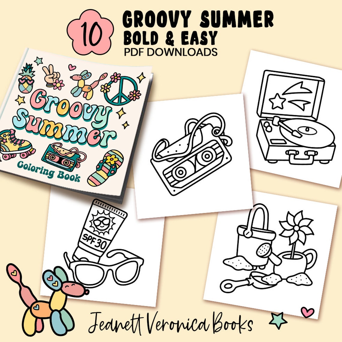 Groovy Summer Coloring Pages Set Four 10 Pages Bonus Instant Download ...