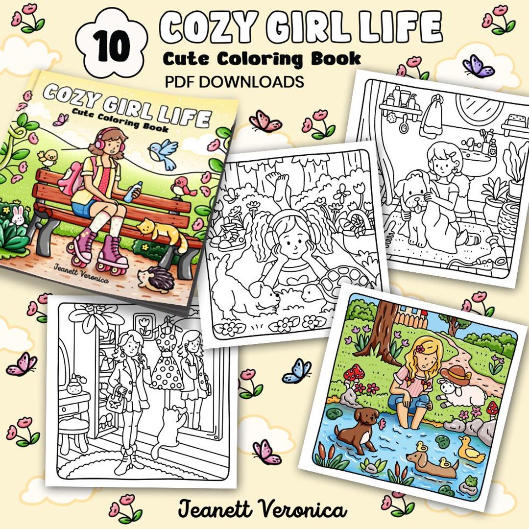 Cozy Girl Life Coloring Pages | Set Three 10 Pages | Instant Download ...