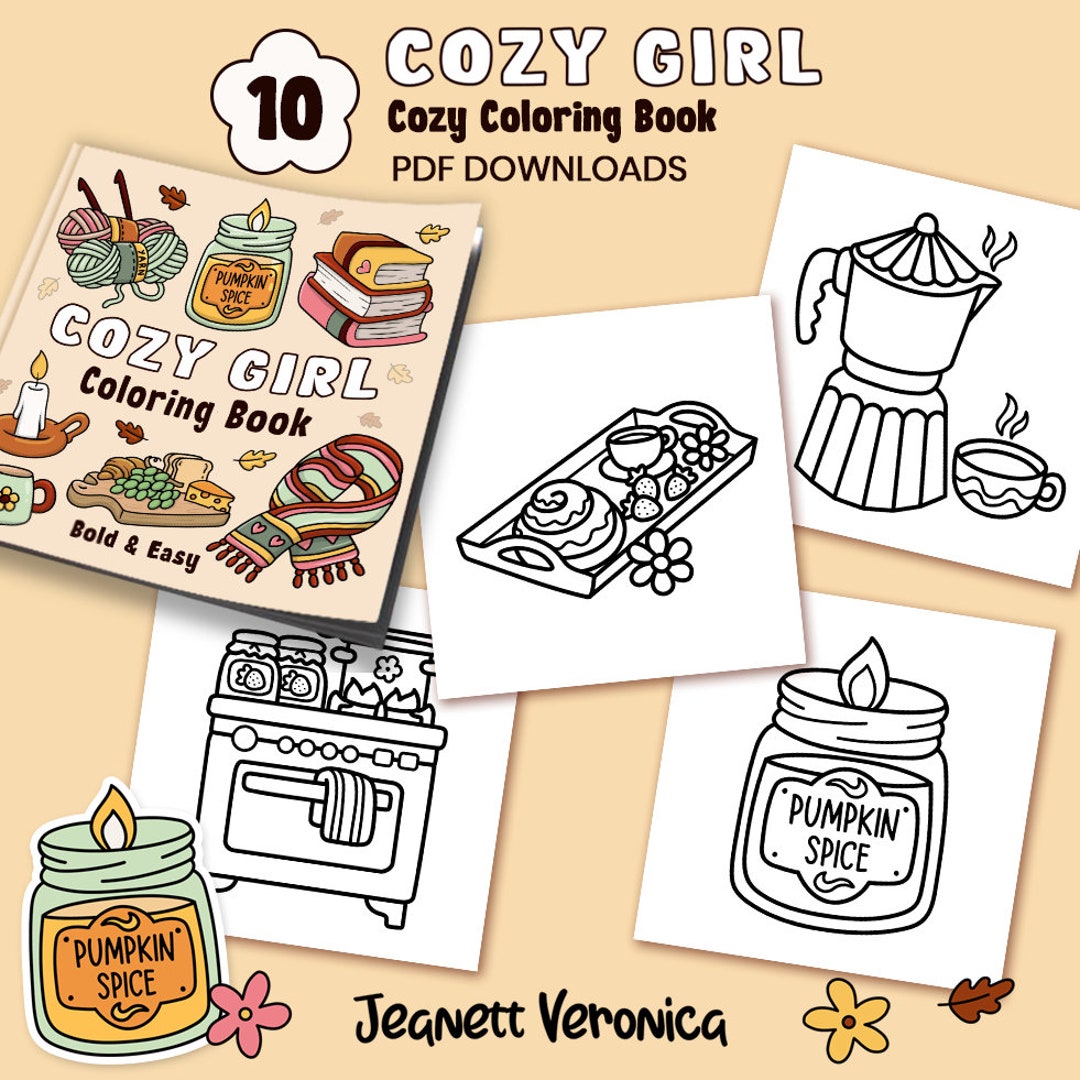 Cozy Girl Coloring Pages | Set Four 10 Pages | Instant Download PDF - Etsy