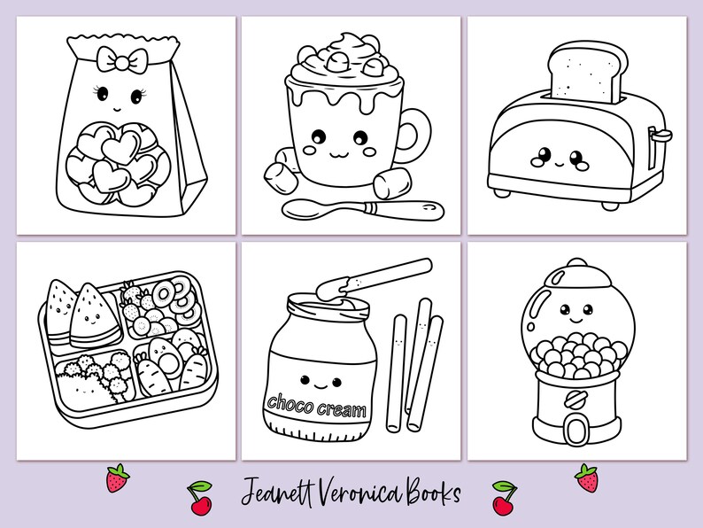 Kawaii Food Coloring Pages | Set Four 10 Pages | Instant Download PDF ...