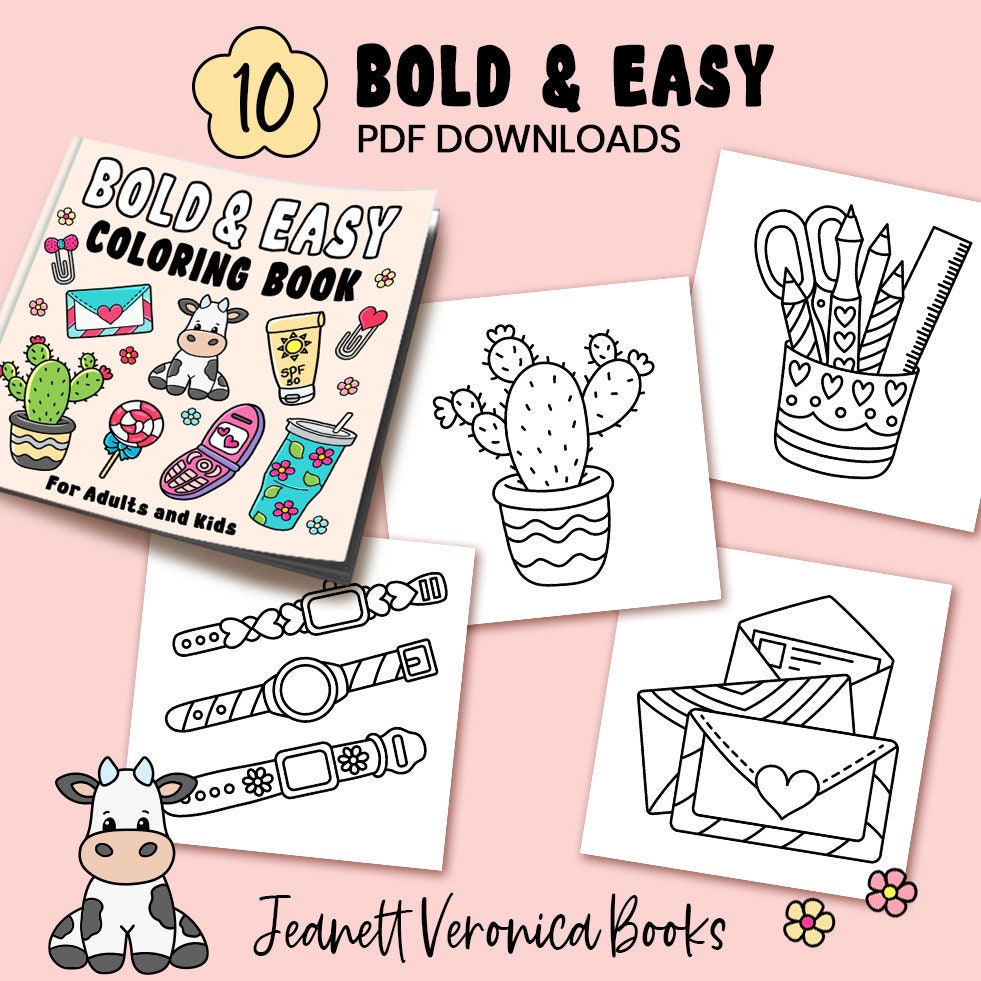 Bold & Easy Coloring Pages | Set Five 10 Pages | Instant Download PDF ...