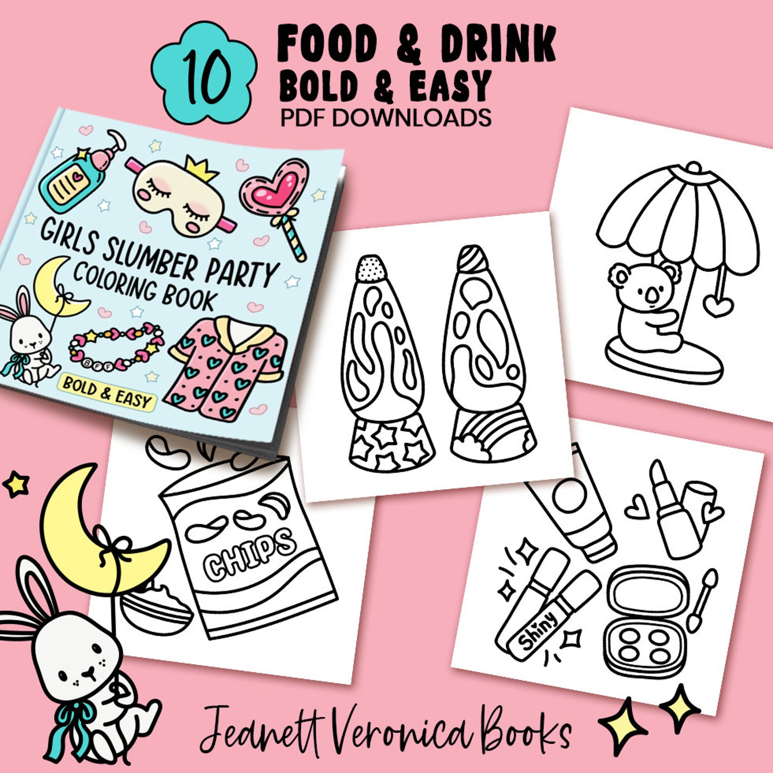 Girls Slumber Party Coloring Pages Set Four 10 Pages Instant Download ...