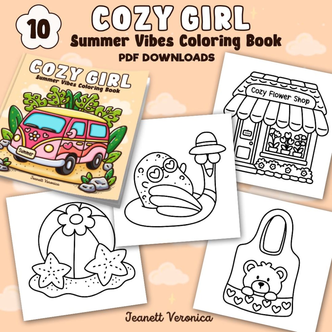 Cozy Girl Summer Vibes Coloring Pages | Set Three 10 Pages | Instant ...