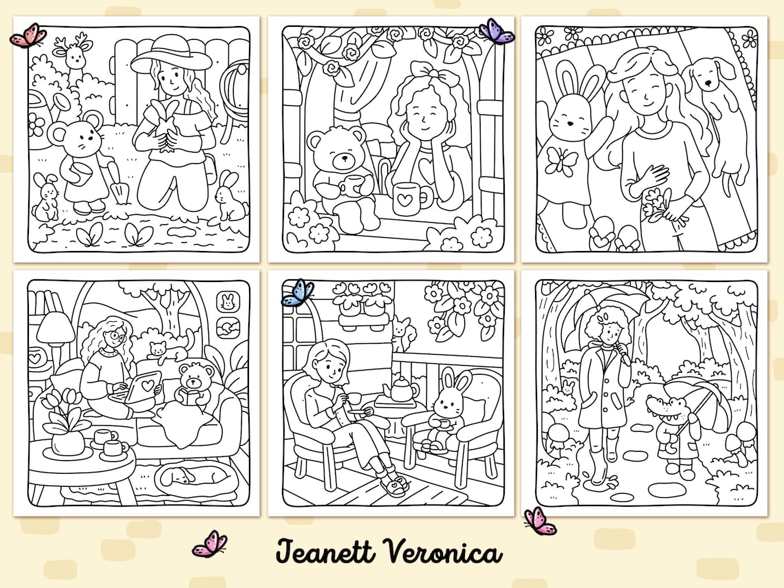 Cozy Girl & Friends Coloring Pages | Set One 10 Pages | Instant ...