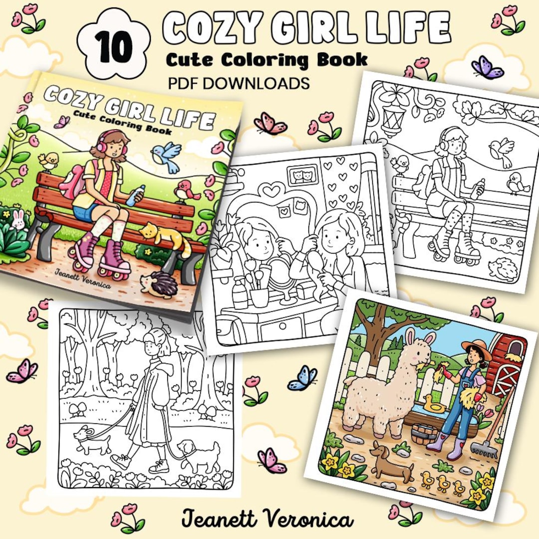 Cozy Girl Life Coloring Pages | Set One 10 Pages | Instant Download PDF ...