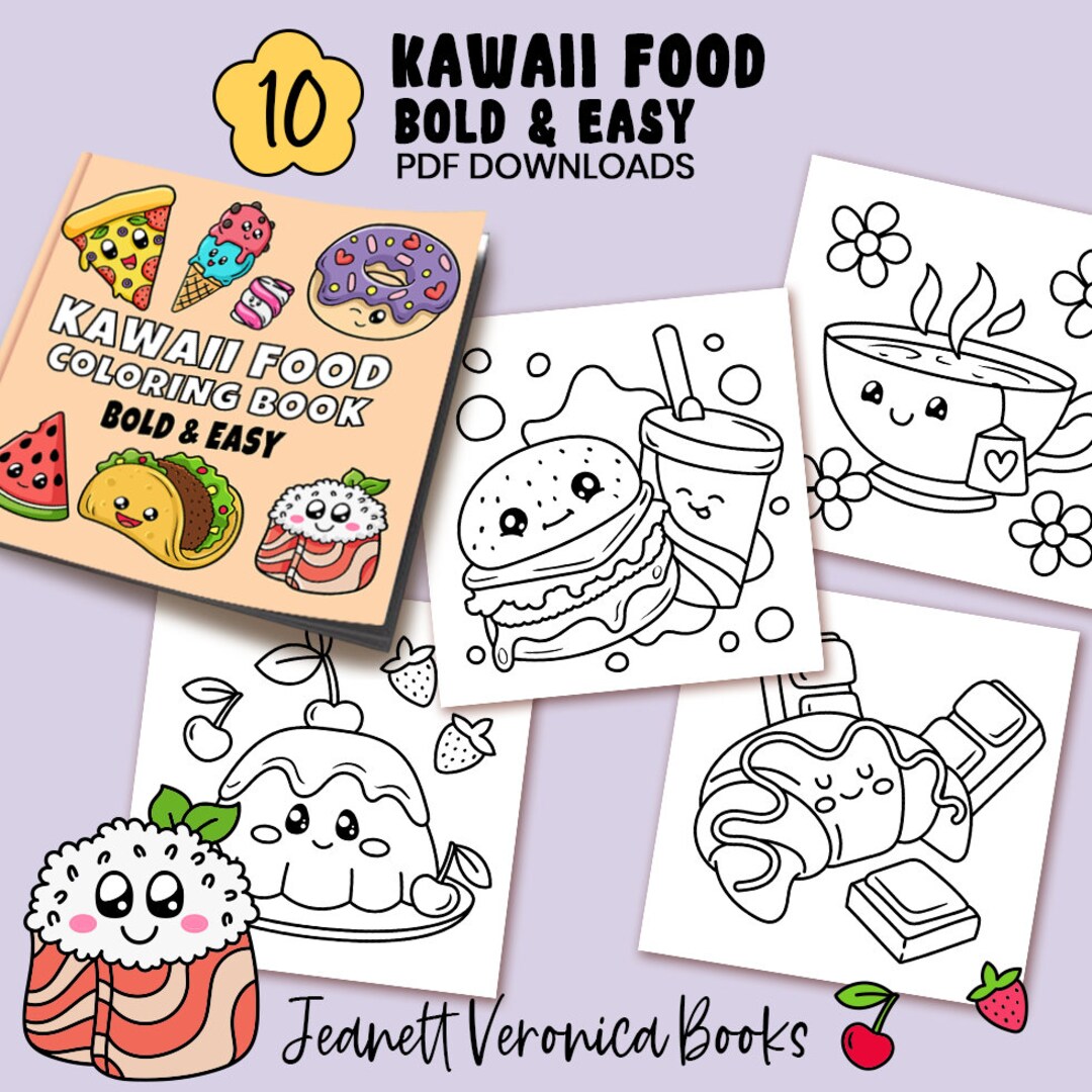 Kawaii Food Coloring Pages | Set Four 10 Pages | Instant Download PDF ...