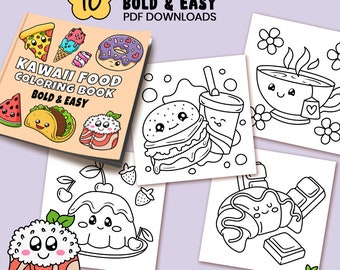 Kawaii Bold and Easy Food Coloring Pages | Set Three 10 Pages | Instant ...