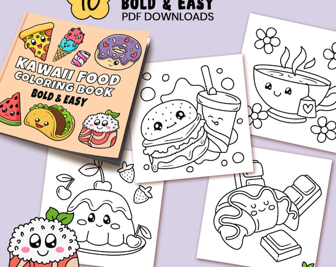 Kawaii Food Coloring Pages | Set Four 10 Pages | Instant Download PDF ...