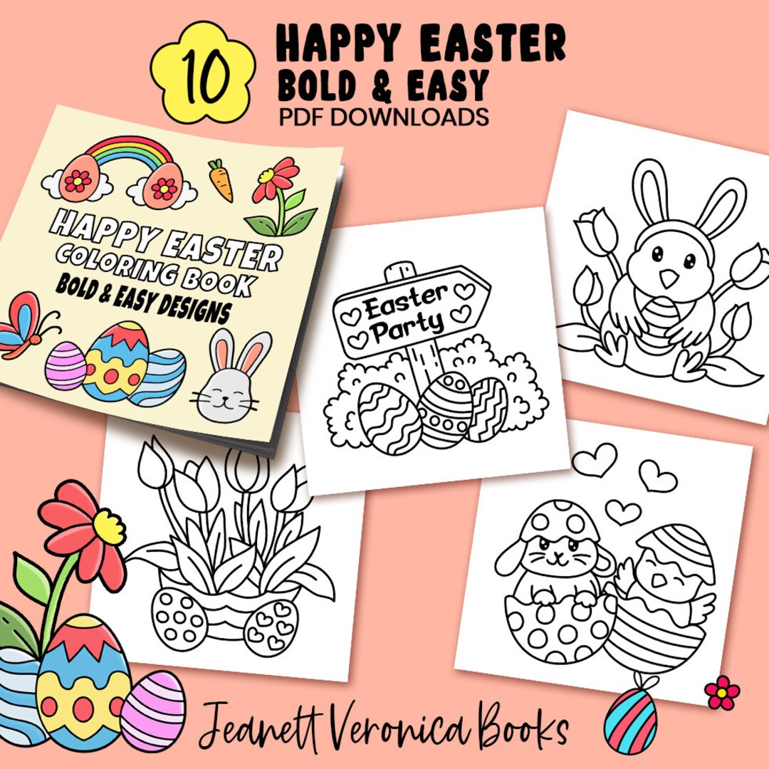 Happy Easter Coloring Pages | Set Two 10 Pages | Instant Download PDF ...