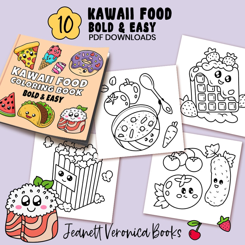 Kawaii Food Coloring Pages Set Three 10 Pages Instant Download PDF - Etsy