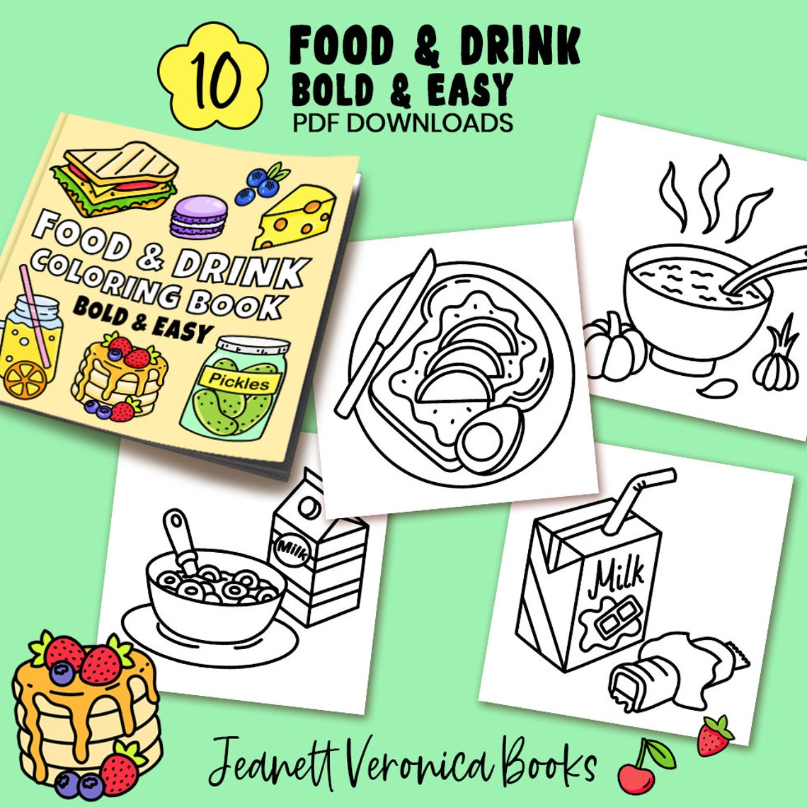 Food and Drink Coloring Pages Set Three 10 Pages Instant Download PDF ...