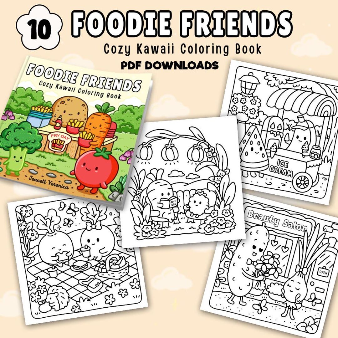 Foodie Friends Cozy Kawaii Coloring Pages | Set Two 10 Pages | Instant ...