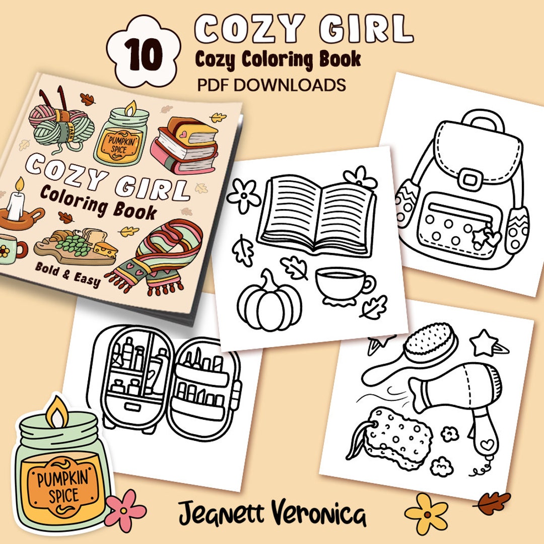 Cozy Girl Coloring Pages | Set Five 10 Pages | Instant Download PDF - Etsy