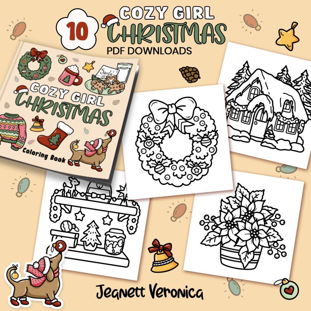 Cozy Girl Christmas Coloring Pages | Set Three 10 Pages | Instant ...