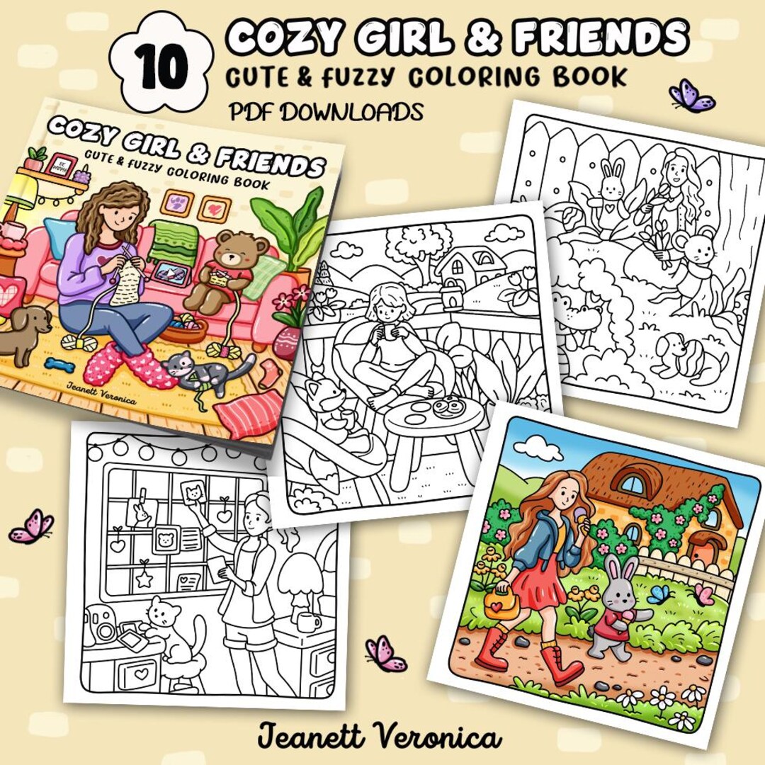 Cozy Girl & Friends Coloring Pages | Set Two 10 Pages | Instant ...