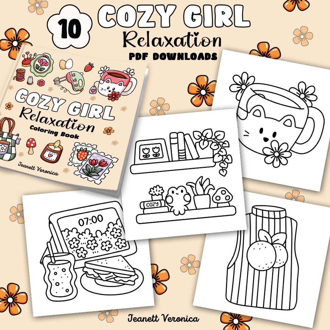 Cozy Girl Relaxation Coloring Pages | Set Four 10 Pages | Instant ...