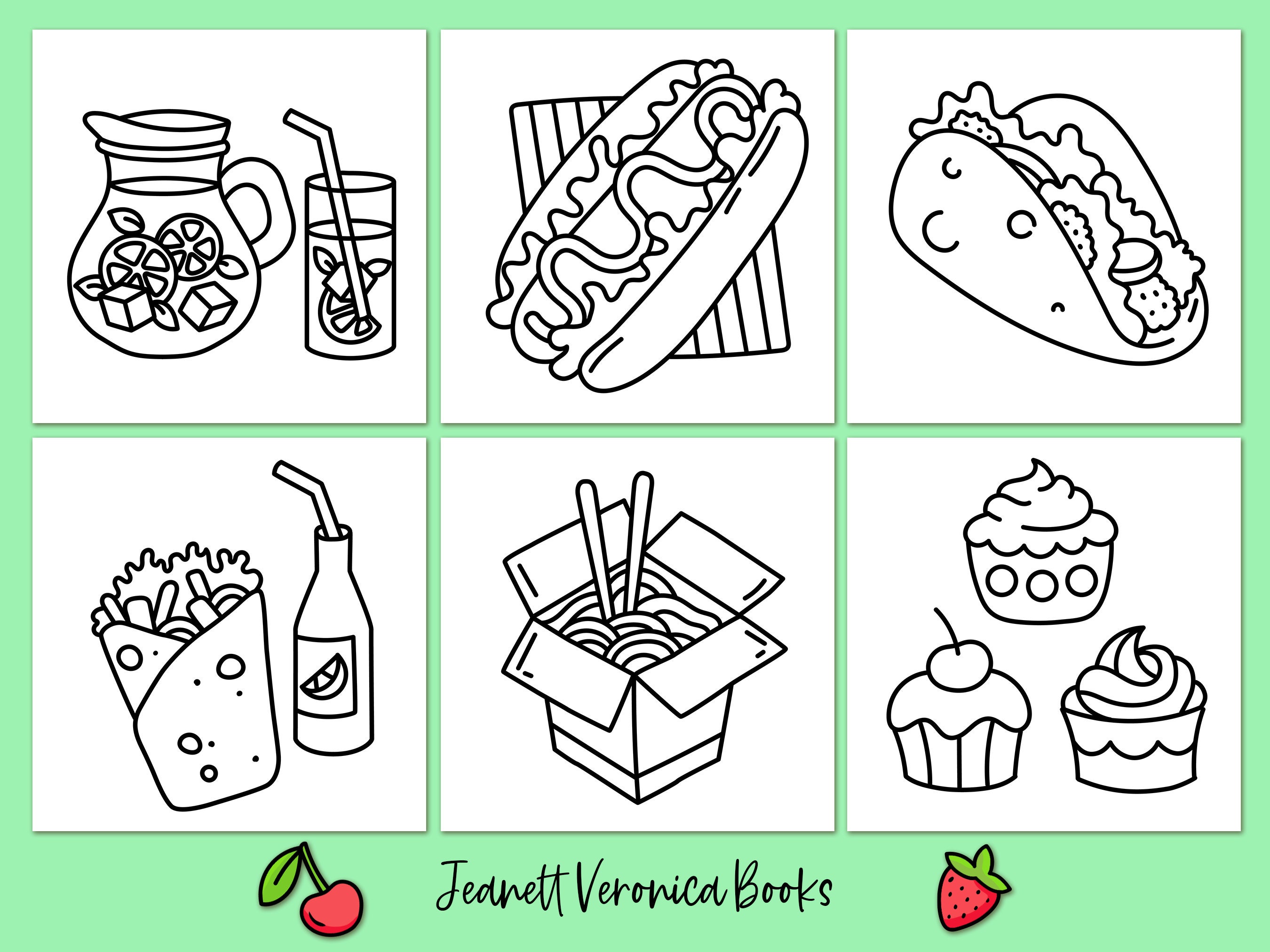 Food and Drink Coloring Pages Set Three 10 Pages Instant Download PDF ...