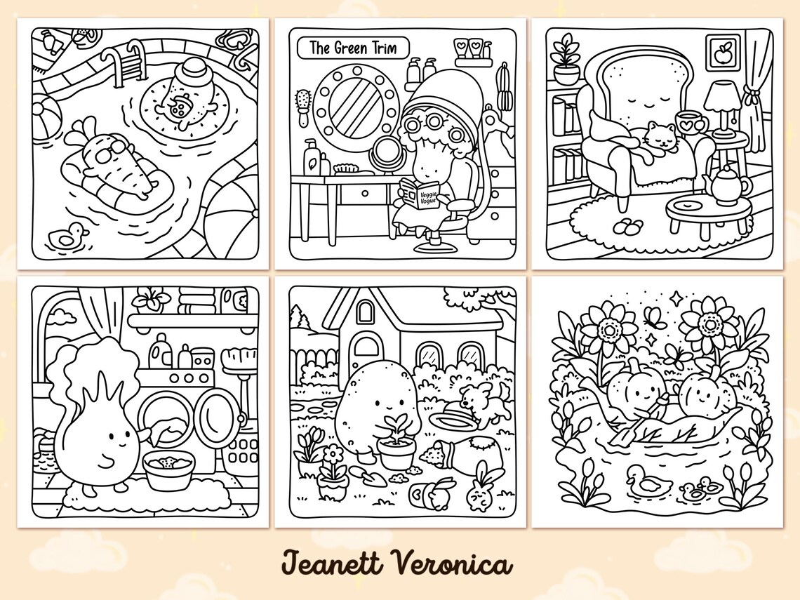 Foodie Friends Cozy Kawaii Coloring Pages | Set One 10 Pages | Instant ...