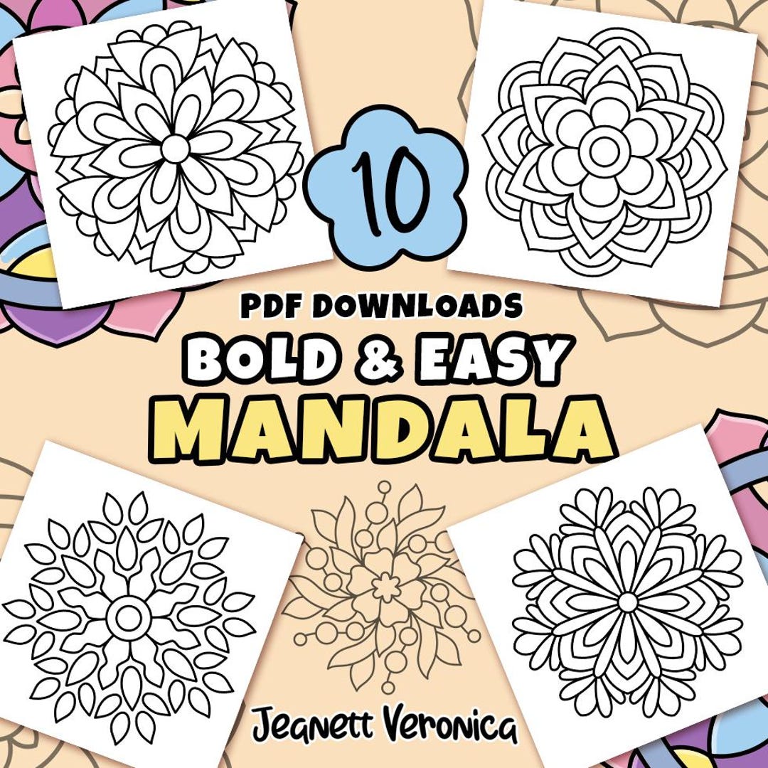 Bold & Easy Mandala Coloring Pages | Set One 10 Pages | Instant ...