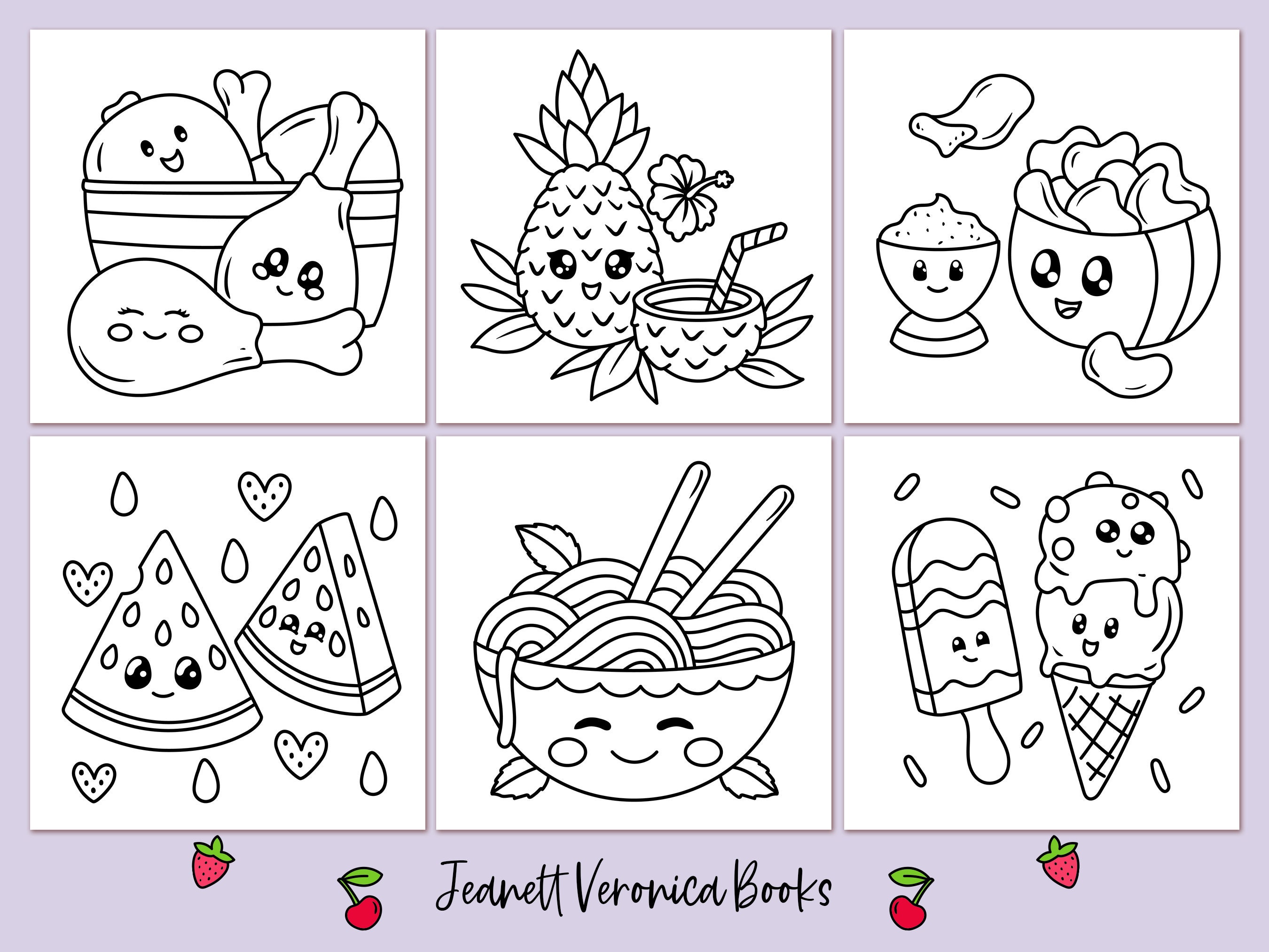 Kawaii Food Coloring Pages | Set Three 10 Pages | Instant Download PDF ...