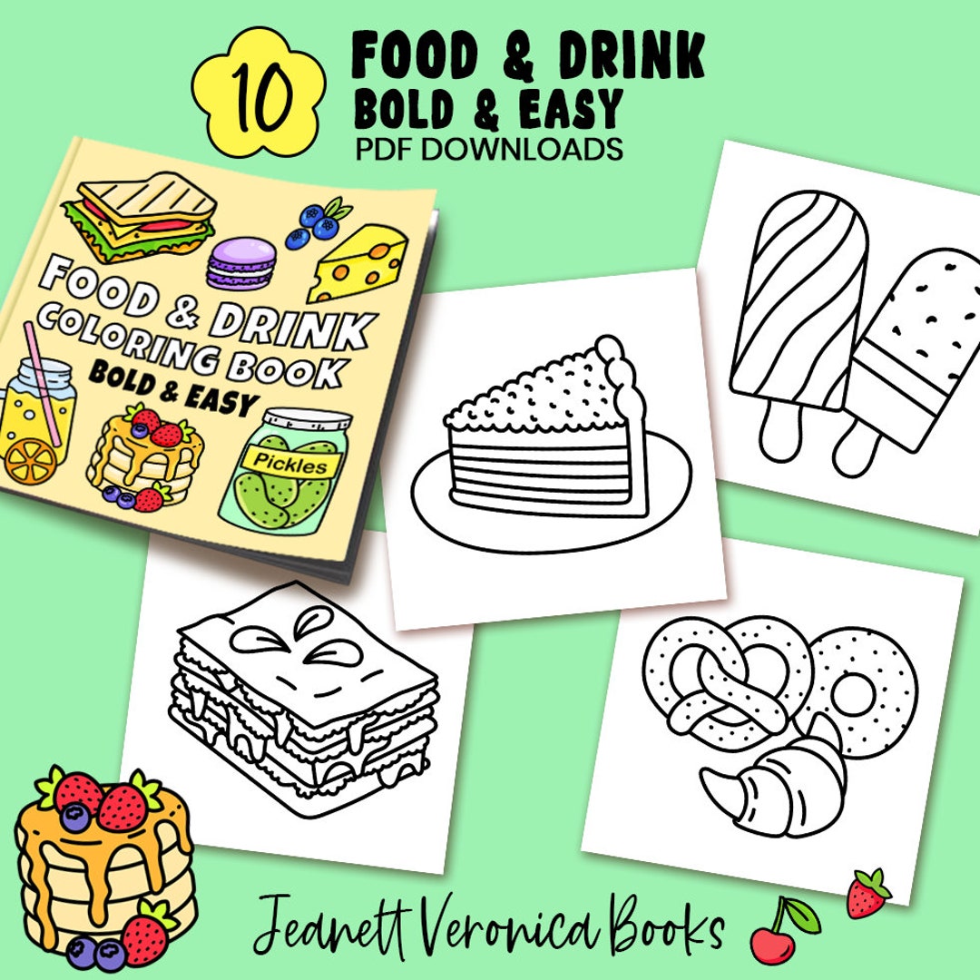 Food and Drink Coloring Pages | Set Four 10 Pages + Bonus | Instant ...