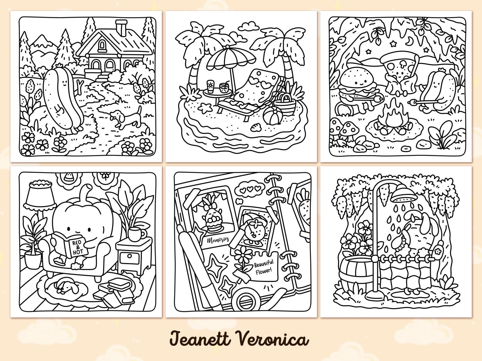 Foodie Friends Cozy Kawaii Coloring Pages | Set Four 10 Pages | Instant ...