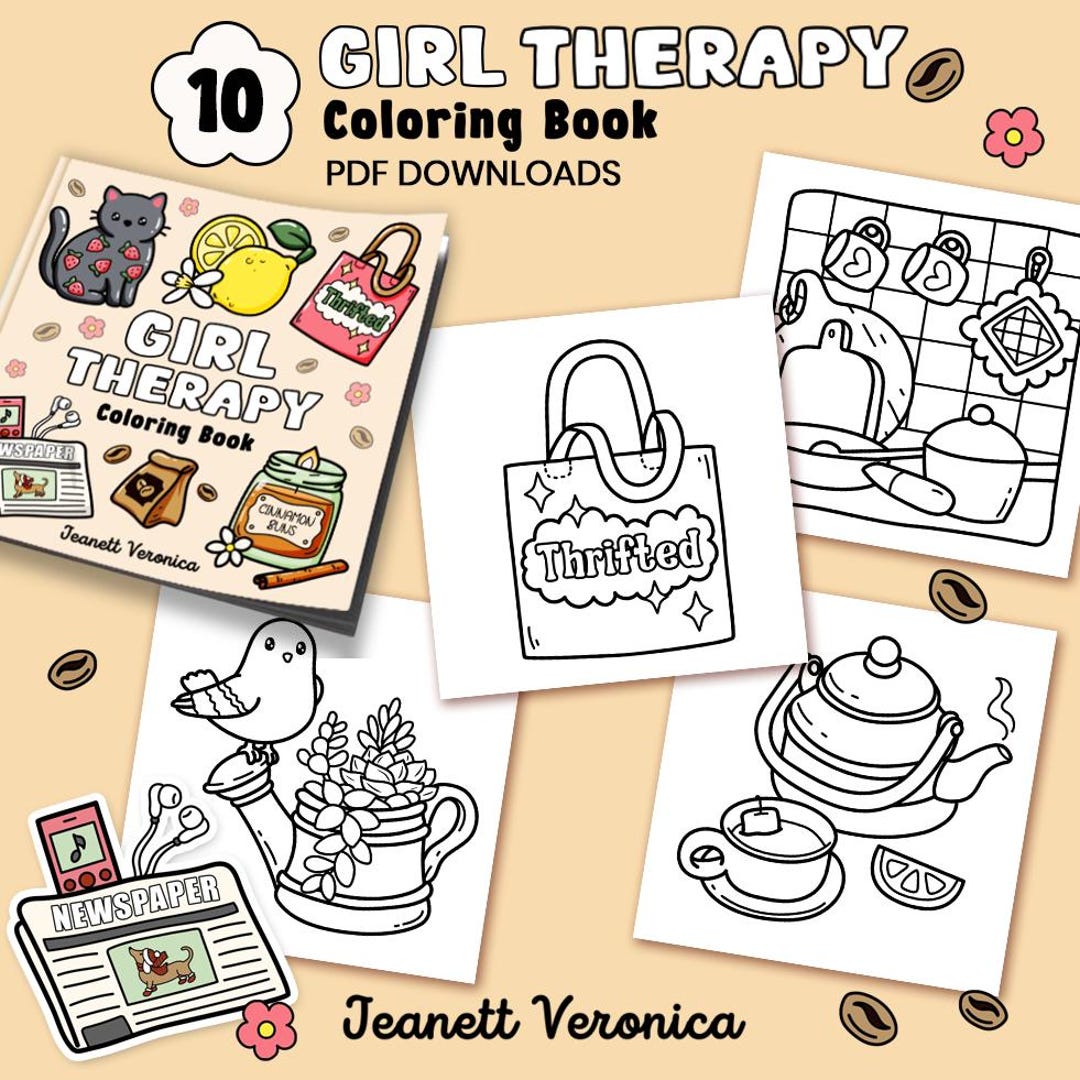 Girl Therapy Coloring Pages | Set Five 10 Pages | Instant Download PDF ...
