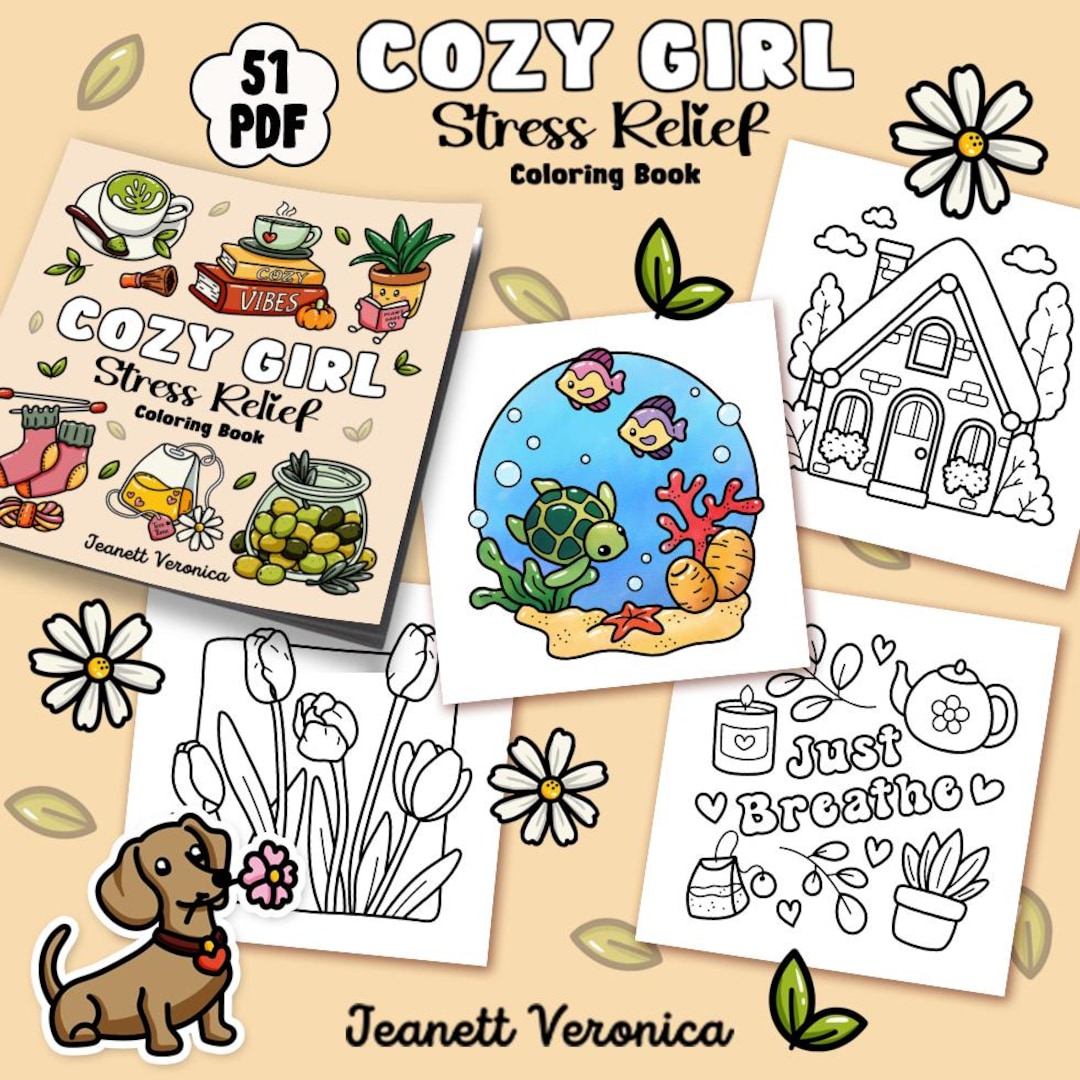Cozy Girl Stress Relief Coloring Pages | 51 Pages | Instant Download ...