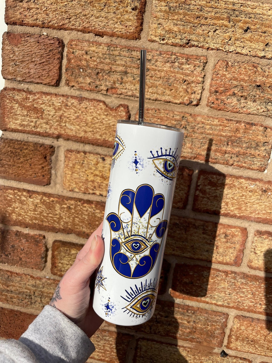 Turkish Evil Eye Skinny Tumblers Hot and Cold Drinks Metal With Meta ...