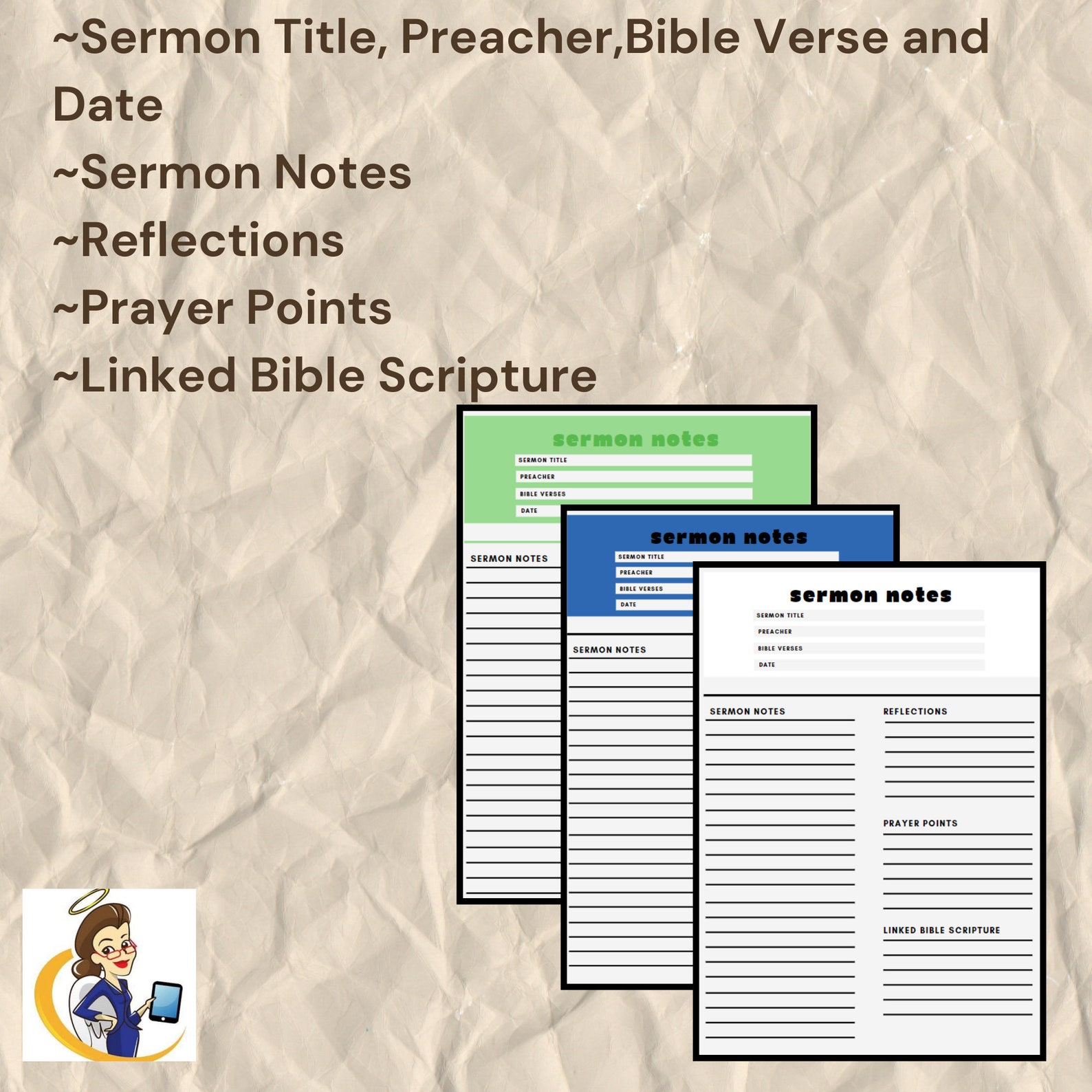 Printable Sermon Note Template, Digital Sermon Note PDF, Template ...