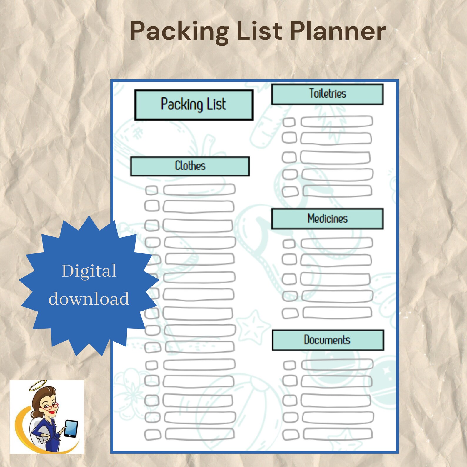Travel Packing List Printable - Instant Download, Vacation Planning ...