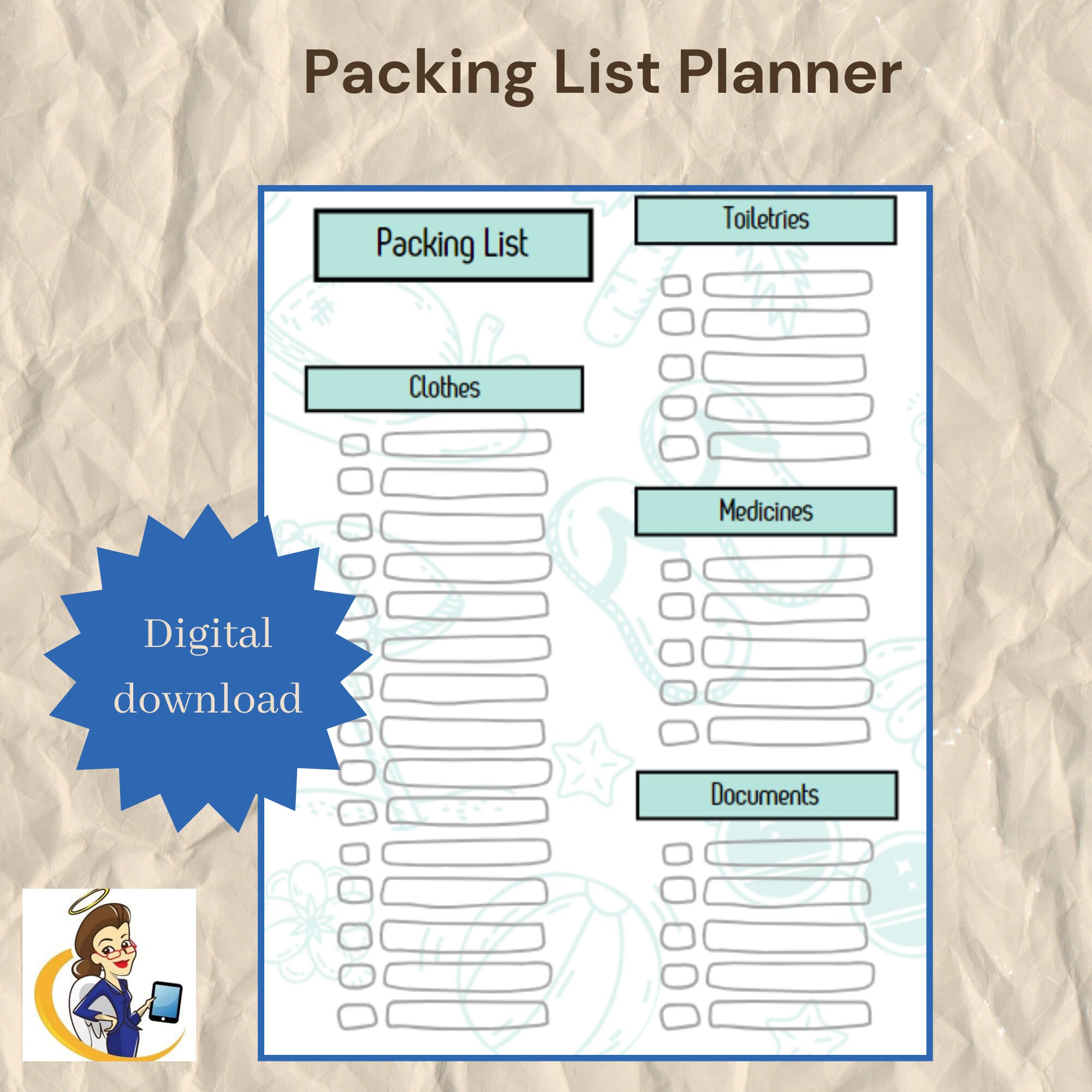 Travel Packing List Printable - Instant Download, Vacation Planning ...
