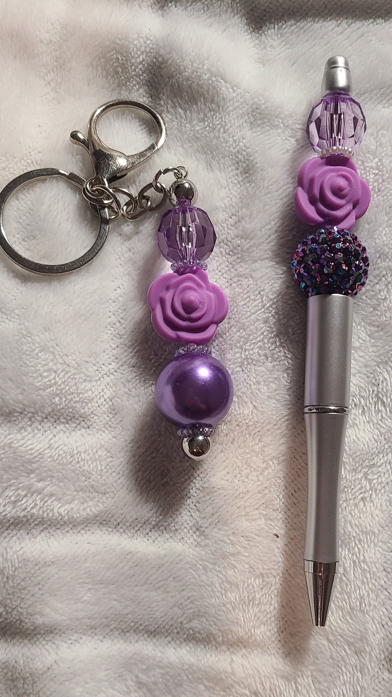 Silver and Purple Rose Pen and Keychain Set - Etsy