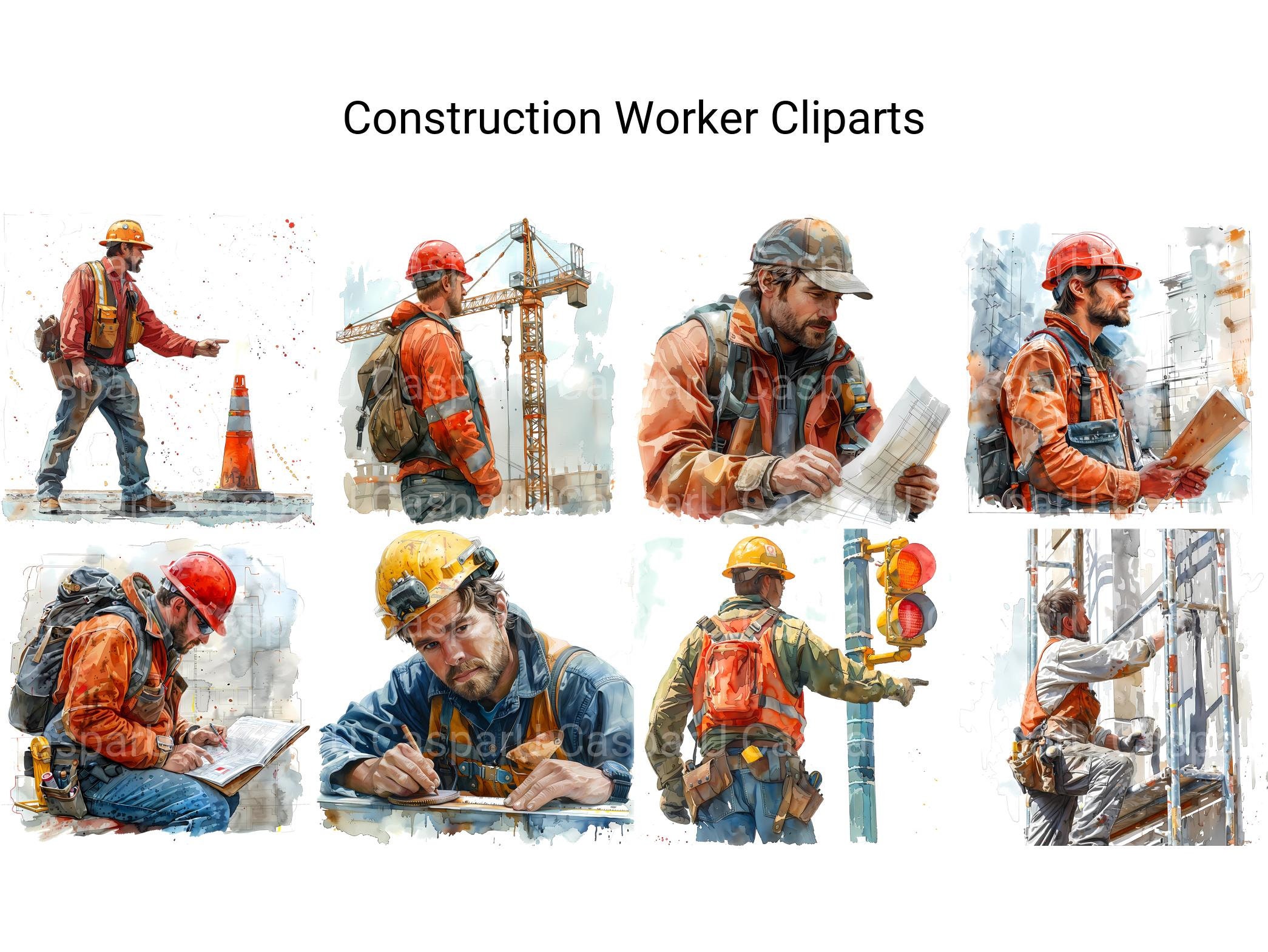 Construction Worker Clipart Bundle - 72 Work Watercolor Pngs - Digital ...