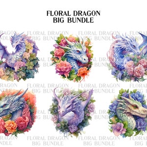 Floral Dragon Clipart Big Bundle - 45 Flowers Dragons Pngs With ...