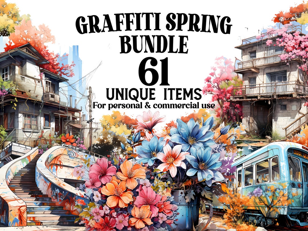 Graffiti Spring Clipart Bundle - 61 Watercolor Pngs - Digital Drawings ...