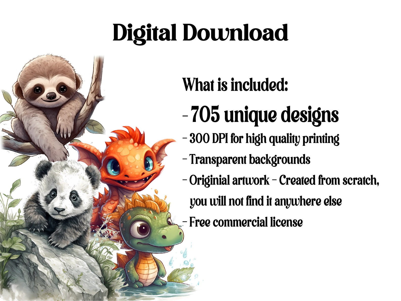 MEGA Cute Animals Clipart Bundle 705 süße Cartoon-Tiere als Aquarell ...