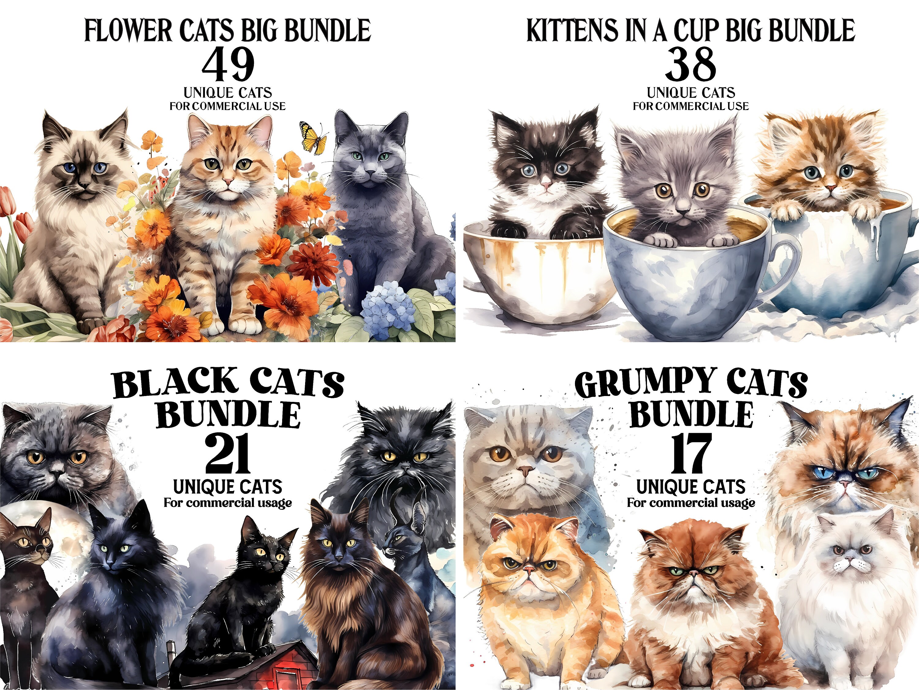 Cat Mega Bundle 239 Cats and Kittens as Watercolor Pngs - Etsy