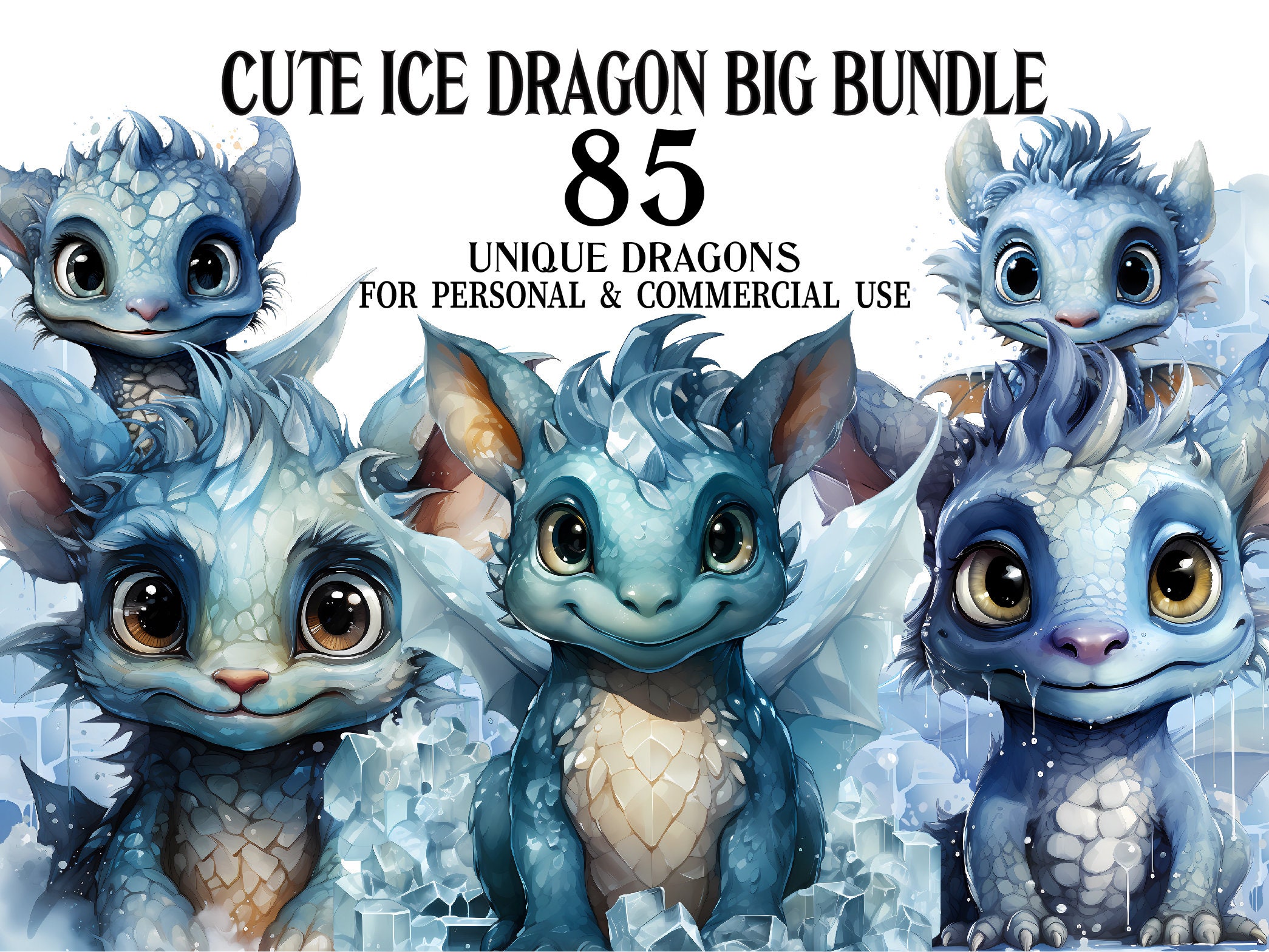 Cute Ice Dragon Clipart Bundle 85 Dragons Pngs Digital Download for DYI ...