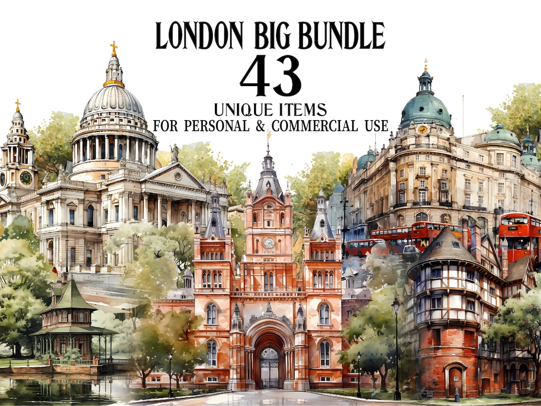 London Clipart Bundle - 43 Travel Watercolor Pngs - Digital Drawings ...