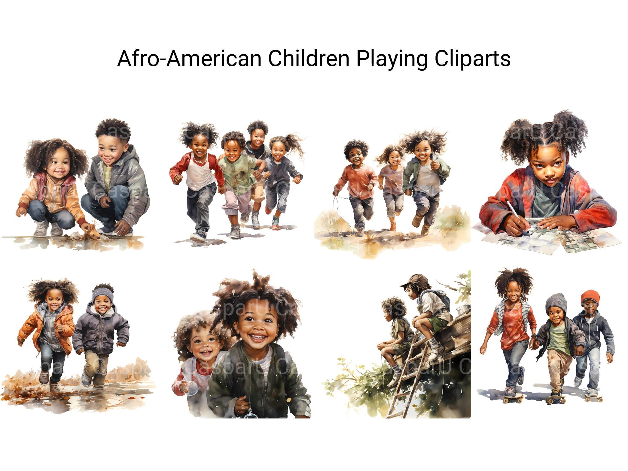 Afro-american Children Playing Clipart Bundle - 65 Afro American Art ...