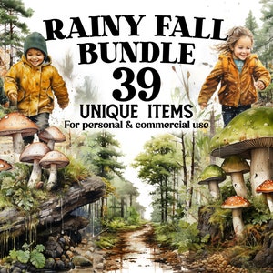Fall Rainy Day Clipart Big Bundle 39 Watercolor Autumn Raining Days ...